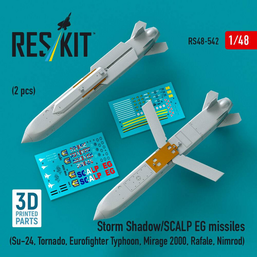 NEW! RES/KIT 48-0542 Storm Shadow/SCALP EG Missiles for Su-24, Tornado, Eurofighter Typhoon, Mirage 2000, Rafale, Nimrod (2 pcs / 3D Printed)