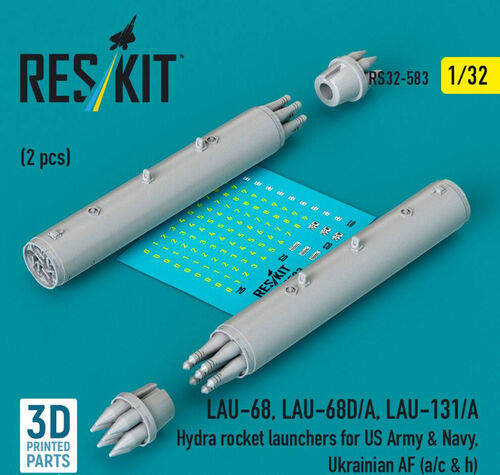 RES/KIT 32-0583 LAU-68 / LAU-68D/A and LAU-131/A Hydra Rocket Launchers for US Army & Navy, Ukrainian AF (a/c & h) (2 pcs / 3D Printed)