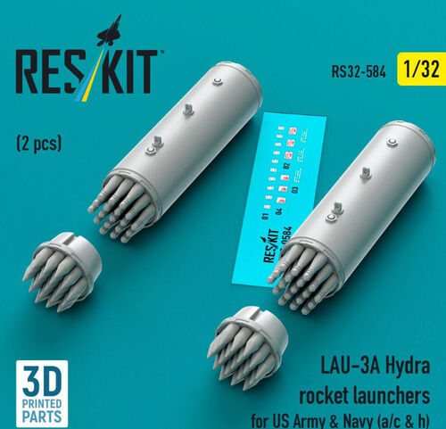 NEW! RES/KIT 32-0584 LAU-3 A Hydra Rocket Launchers for US Army & Navy (a/c & h) (2 pcs / 3D Printed)