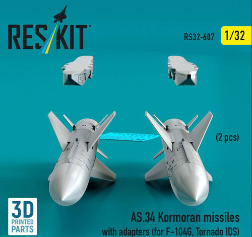 NEW! RES/KIT 32-0607 AS.34 Kormoran Missiles with Adapters for F-104 G and Tornado IDS (2 pcs / 3D-Printed)
