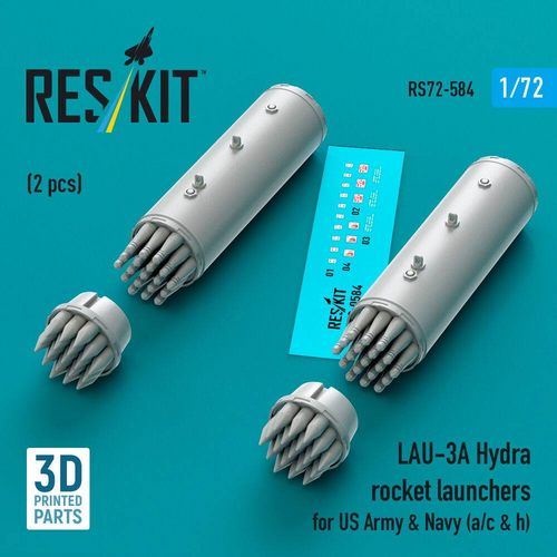 NEW! RES/KIT 72-0584 LAU-3 A Hydra Rocket Launchers for US Army & Navy (a/c & h) (2 pcs / 3D Printed)