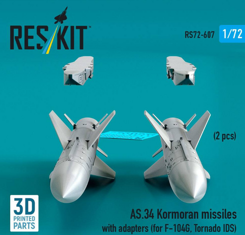 NEW! RES/KIT 72-0607 AS.34 Kormoran Missiles with Adapters for F-104 G and Tornado IDS (2 pcs / 3D-Printed)