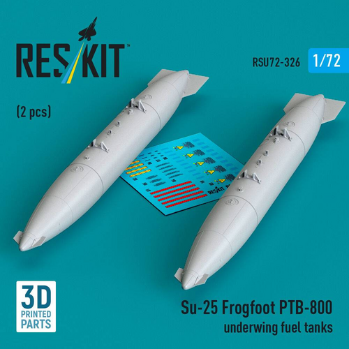 RES/KIT U72-0326 Sukhoi Su-25 Frogfoot - PTB-800 Underwing Fuel Tanks (2 pcs / 3D-Printed)