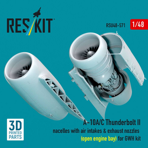 NEW! RES/KIT U48-0571 Fairchild A-10 A/C Thunderbolt II - Nacelles with Air Intakes & Exhaust Nozzles / OPEN Engine Bay (for GWH Kits / 3D-Printed)