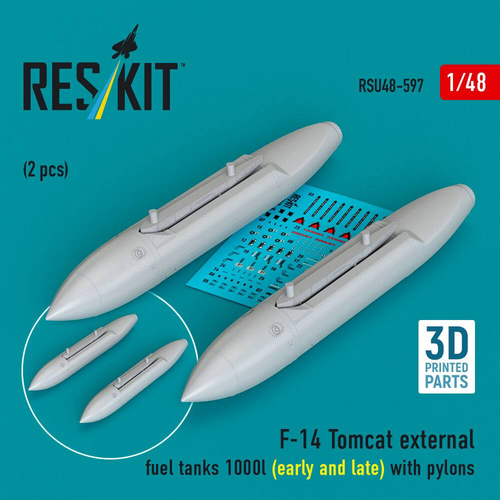 RES/KIT U48-0597 Grumman F-14 Tomcat - External Fuel Tanks 1000l (Early and Late) with Pylons (2 pcs / 3D-Printed)