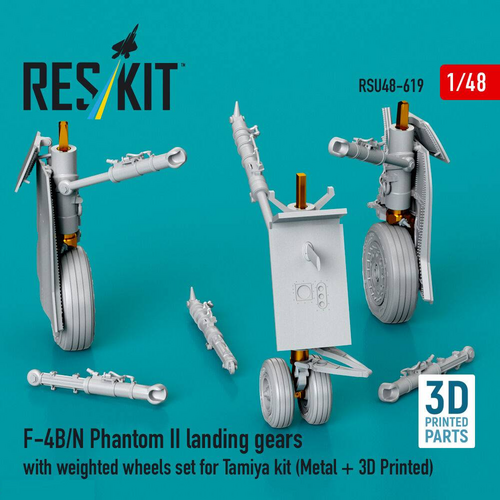 RES/KIT U48-0619 McDonnell Douglas F-4 B/N Phantom II - Landing Gears with Weighted Wheels Set (for Tamiya Kits / Metal + 3D-Printed)