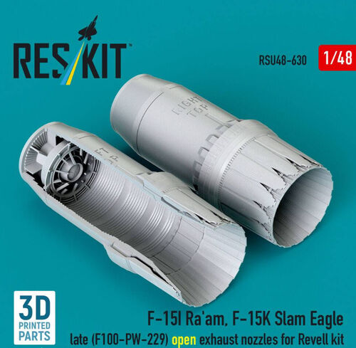 NEW! RES/KIT U48-0630 F-15I Ra'am and F-15K Slam Eagle Late - F100-PW-229 Open Exhaust Nozzles (for Revell Kits / 3D-Printed)
