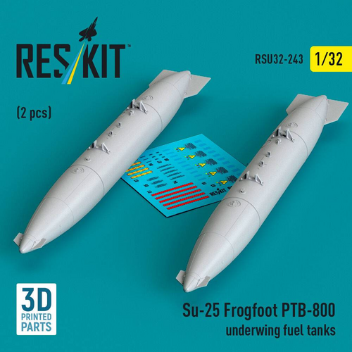 RES/KIT U32-0243 Sukhoi Su-25 Frogfoot - PTB-800 Underwing Fuel Tanks (2 pcs / 3D-Printed)