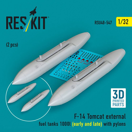 RES/KIT U32-0247 Grumman F-14 Tomcat - External Fuel Tanks 1000l (Early and Late) with Pylons (2 pcs / 3D-Printed)