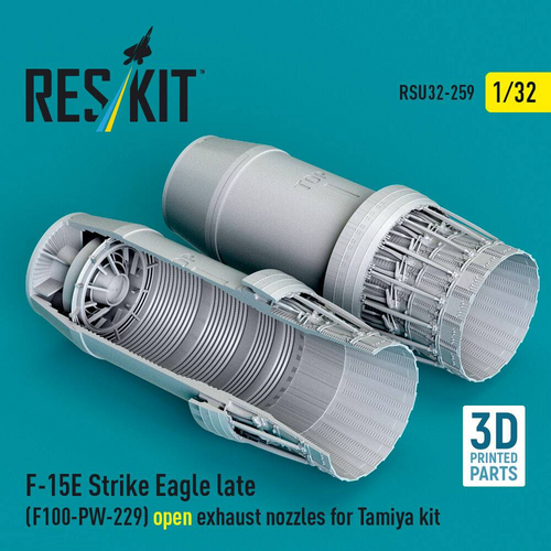 NEW! RES/KIT U32-0259 Boeing F-15 E Strike Eagle Late - F100-PW-229 Open Exhaust Nozzles (for Tamiya Kits / 3D-Printed)