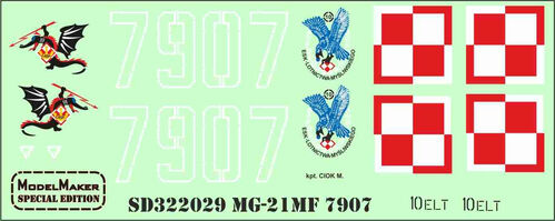 NEW! Model Maker Decals SD322029 MiG-21 MF - "7907"