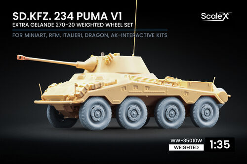 NEW! ScaleX WW-35010W Sd.Kfz. 234 Puma - v1 Weighted Wheel Set (for MiniArt / Dragon / RFM / AK and Italeri Kits / 3D-Printed)