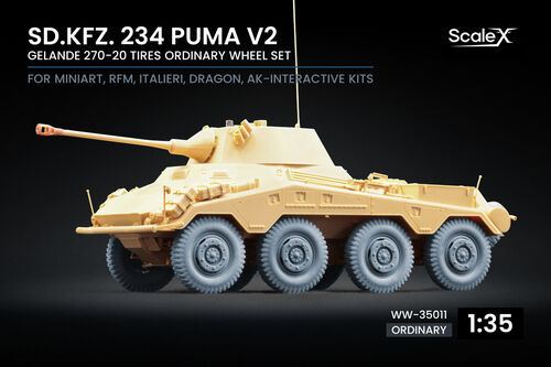 NEW! ScaleX WW-35011 Sd.Kfz. 234 Puma - v2 Ordinary Wheel Set (for MiniArt / Dragon / RFM / AK and Italeri Kits / 3D-Printed)