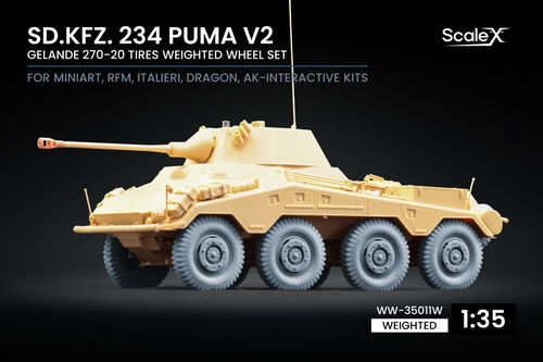 NEW! ScaleX WW-35011W Sd.Kfz. 234 Puma - v2 Weighted Wheel Set (for MiniArt / Dragon / RFM / AK and Italeri Kits / 3D-Printed)