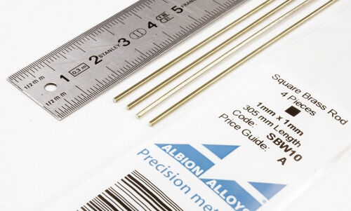 Albion Alloys SBW10 Square Brass Rod 1 x 1 mm x 305 mm (1 pc/1 sztuka)