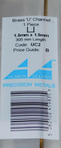 NEW! Albion Alloys UC2 Brass U Channel 1.5 x 1.5 x 1.5 x 305 mm (1 Piece)