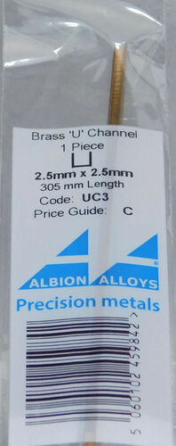 NEW! Albion Alloys UC3 Brass U Channel 2.5. x 2.5 x 2.5 x 305 mm (1 Piece)