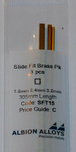 Albion Alloys SFT15 Slide Fit Square Brass Pack 1.6, 2.4 & 3.2 mm (3 pcs)