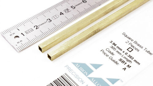 Albion Alloys SB1M Square Brass Tube 3.96 x 3.96 mm x 305 mm (1 pc/1 sztuka)