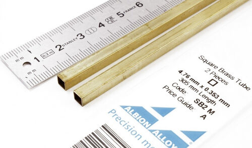 NEW! Albion Alloys SB2M Square Brass Tube 4.76 x 4.76 mm x 305 mm (1 pc/1 sztuka)