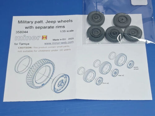 NEW! Minor 358044 Jeep - Military Pattern Wheels with Separate Rims 6.00x16 (for Tamiya Kits)