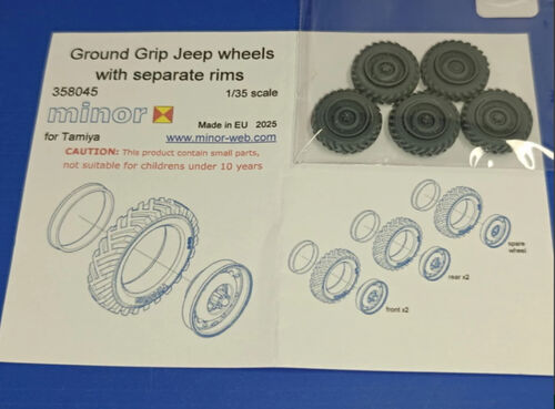 NEW! Minor 358045 Jeep - Ground Grip Wheels with Separate Rims 6.00x16 (for Tamiya Kits)