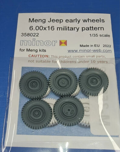 NEW! Minor 358022 Jeep - Military Pattern Early Wheels 6.00x16 (for Meng Kits)