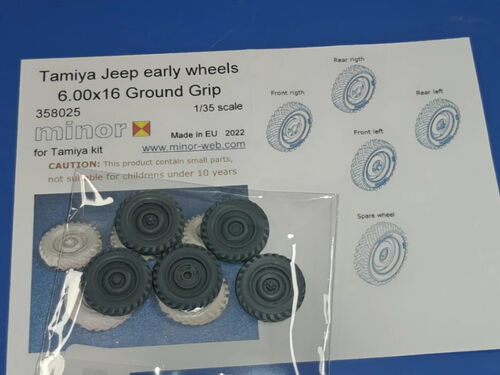 NEW! Minor 358025 Jeep - Ground Grip Early Wheels 6,00x16 (for Tamiya Kits)