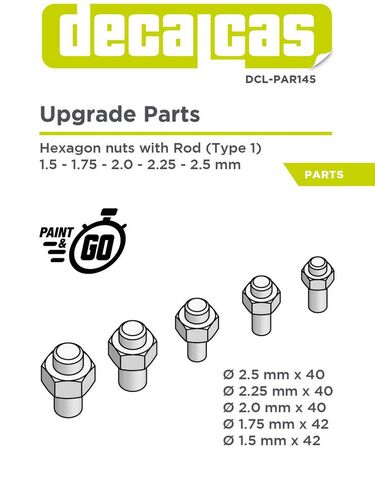 Decalcas PAR145 Hexagon Nuts with Rod Type 1 - 1.5 / 1.75 / 2.0 / 2.25 and 2.5 mm (204 pcs)