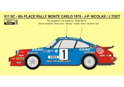 Rejimodel 205 Porsche 911 SC Monte Carlo 1979 Nicolas / Todt (for Heller Kits)