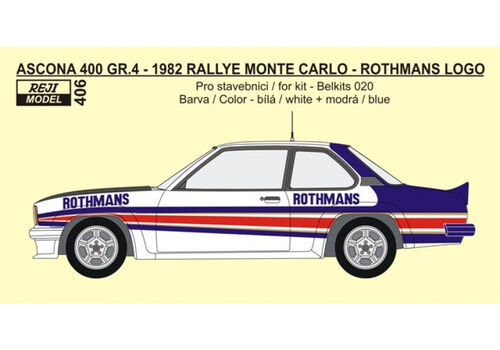 Rejimodel 406 Opel Ascona 400 - 1982 Rallye Monte Carlo / Rothmans Logo (for Belkits 020 Kit)