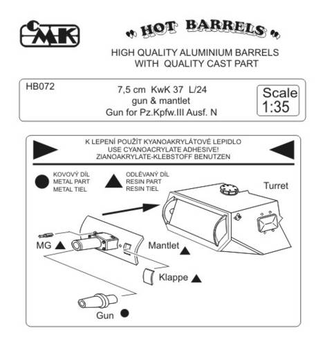 CMK HB072 Pz.Kpfw.III Ausf. N 7,5 cm KwK 37 L/24 with mantlet