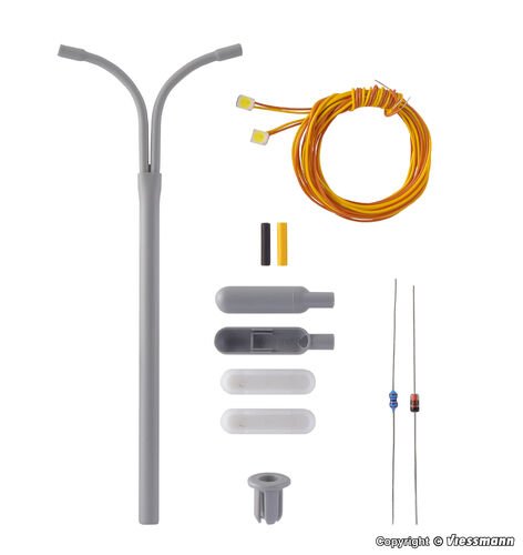 NEW! Viessmann 6723 Latarnia uliczna dwuramienna Zestaw - LED biały (100 mm)