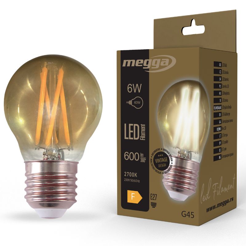 MEGGA, LED SIJALICA NO DIMM G45 E27 6W 2700K E27 AC220-240V AMBER, 014264