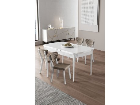 HANAH HOME Rasklopivi trpezarijski sto i stolice (5 delova) Exve White Cappuccino