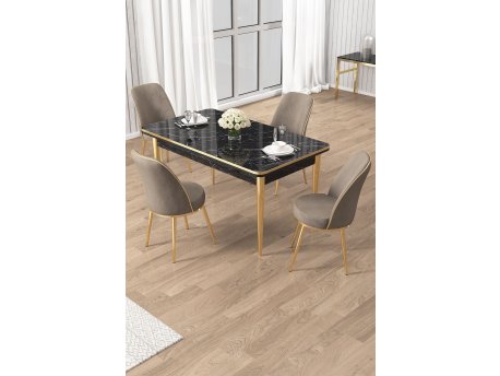 HANAH HOME Set trpezarijskog stola i stolica (5 delova) Rewa Black Marble Gold Cappuccino