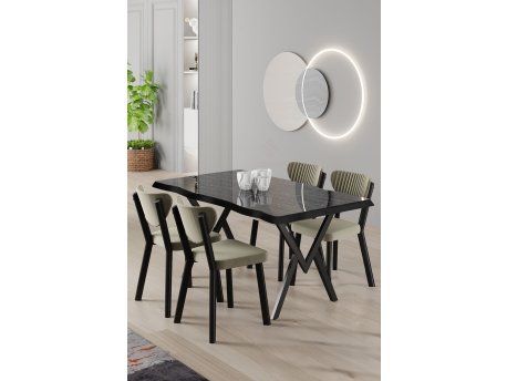 HANAH HOME Set trpezarijskog stola i stolica (5 delova) Akort Black Marble Cream