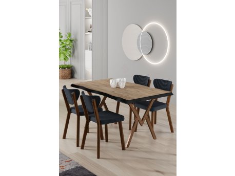 HANAH HOME Set trpezarijskog stola i stolica (5 delova) Akort Atlantic Pine Anthracite