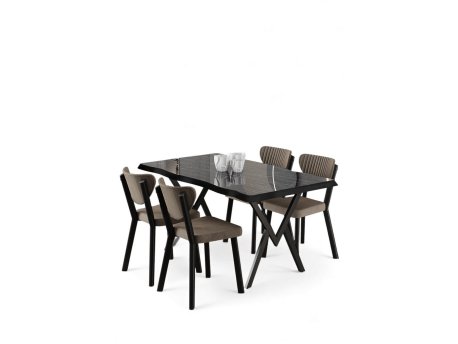 HANAH HOME Set trpezarijskog stola i stolica (5 delova) Akort Black Marble Cappuccino