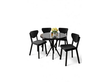 HANAH HOME Set trpezarijskog stola i stolica (5 delova) Agnes Black Marble Black