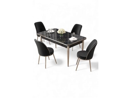 HANAH HOME Set trpezarijskog stola i stolica (5 delova) Rewa Black Marble Chrome Black