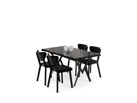 HANAH HOME Set trpezarijskog stola i stolica (5 delova) Akort Black Marble Black