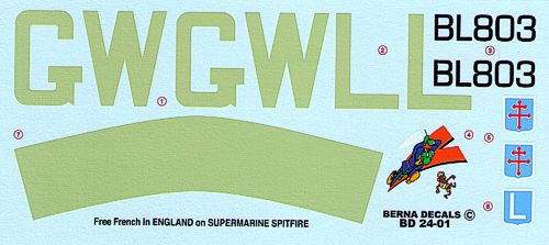 Berna Decals 24001 Supermarine Spitfire Mk.Vb Free French (Mouchotte BL803 GW-L 340 Sqn)