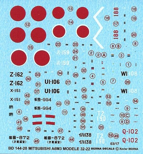 Berna Decals 14420 Mitsubishi A6M3 Zero Model 22-32 Decals