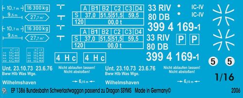 Peddinghaus-Decals 1386 Bundesbahn Rail Flatebed For Leopard Tanks