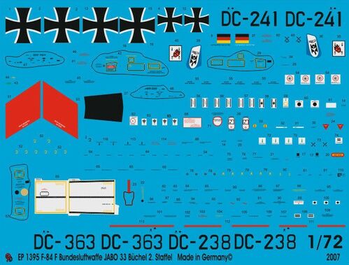 Peddinghaus-Decals 1395 F-84F Bundesluftwaffe JABO 33 Büchel 2. Staffel 1961