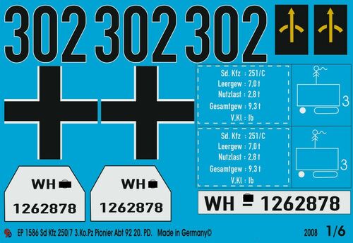 Peddinghaus-Decals 1586 Sd. Kfz 250/7 Ausf. C Appropriate For DID Vehicle 3. Ko. Pz Pionier Abt. 92 20. PD