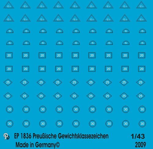 Peddinghaus-Decals 1836 Prussian Railway Wagon Weight Class Markings