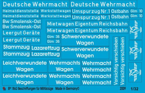 Peddinghaus-Decals 1863 Markings For German Military Trains