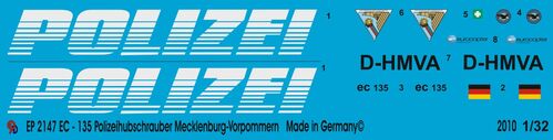Peddinghaus-Decals 2147 EC 135 Police Helicopter Mecklenburg-Western Pomerania D-HMVA